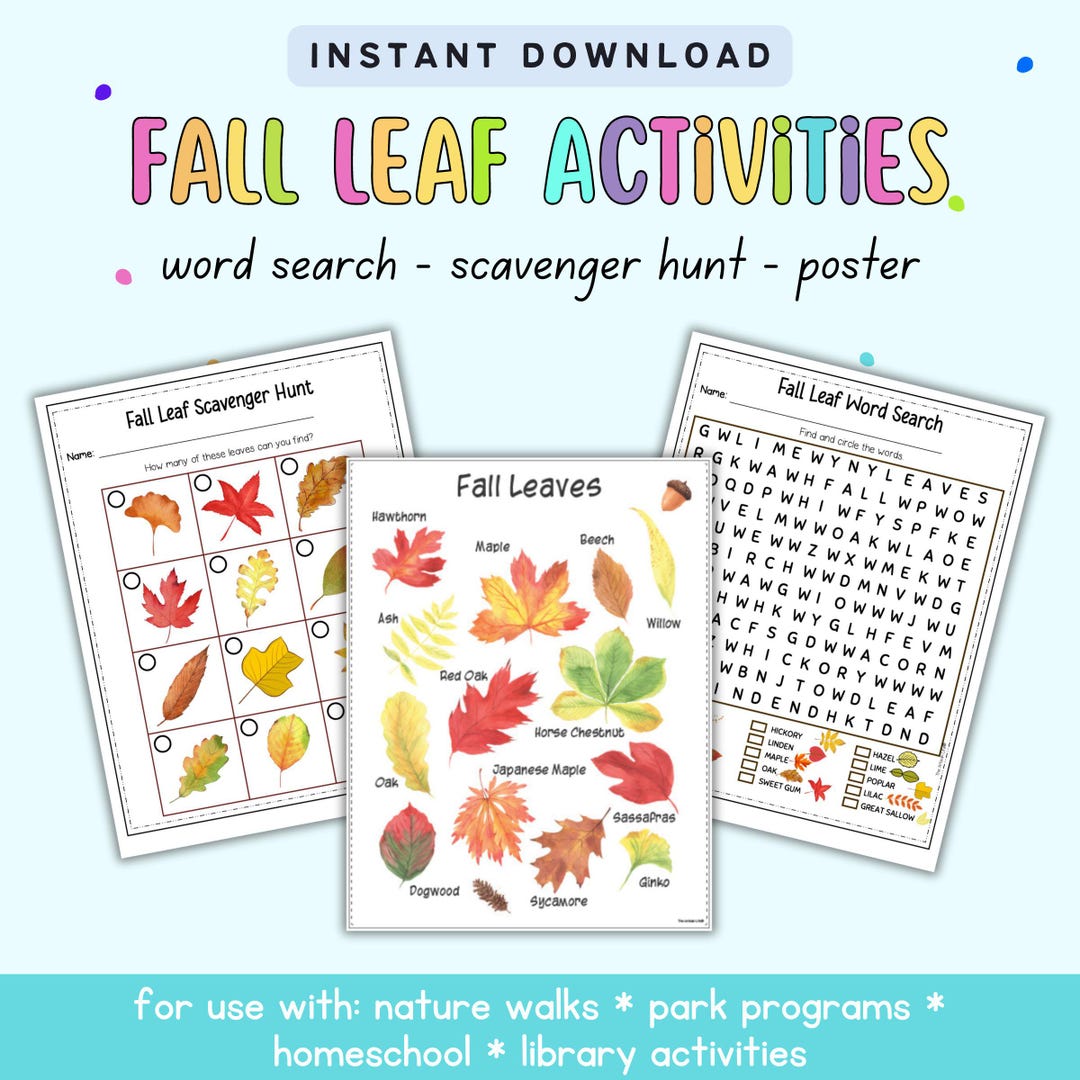 Fall Leaf Activities - Fall Word Search - Fall Leaf Scavenger Hunt ...