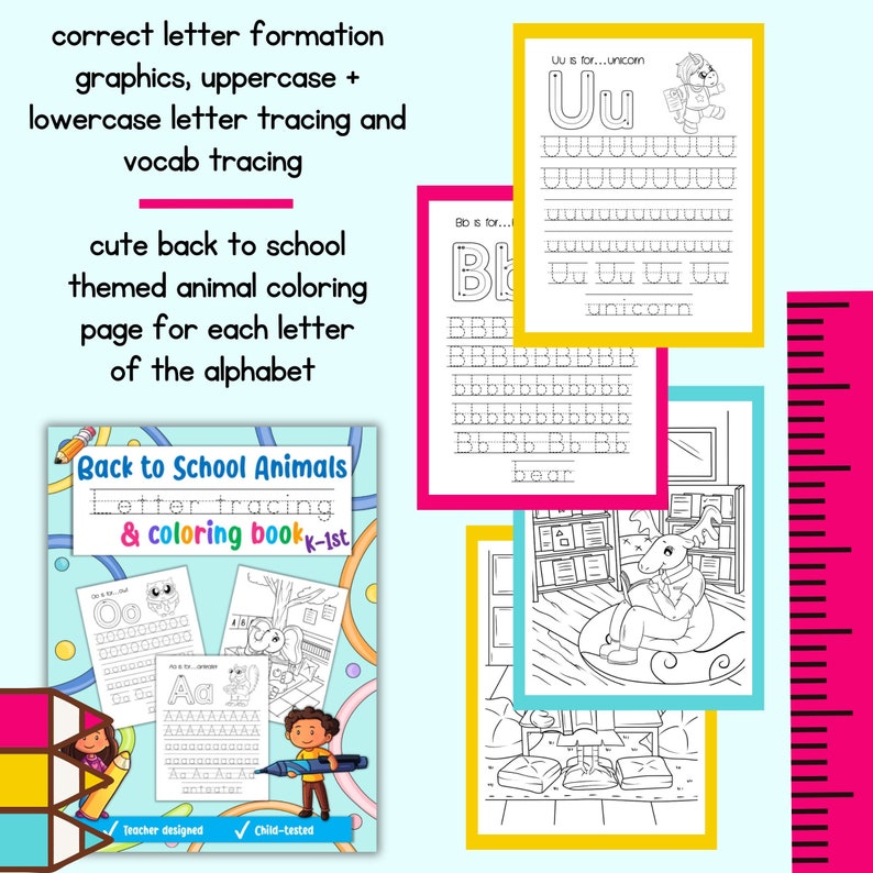 Back to School Alphabet Handwriting Workbook and Animal Coloring Book ...