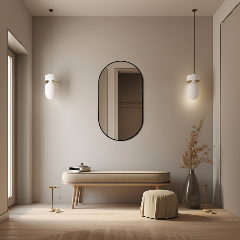 Vertical Oval Wall Mirror, Pill Shaped Mirror, Mirror Wall Decor ...