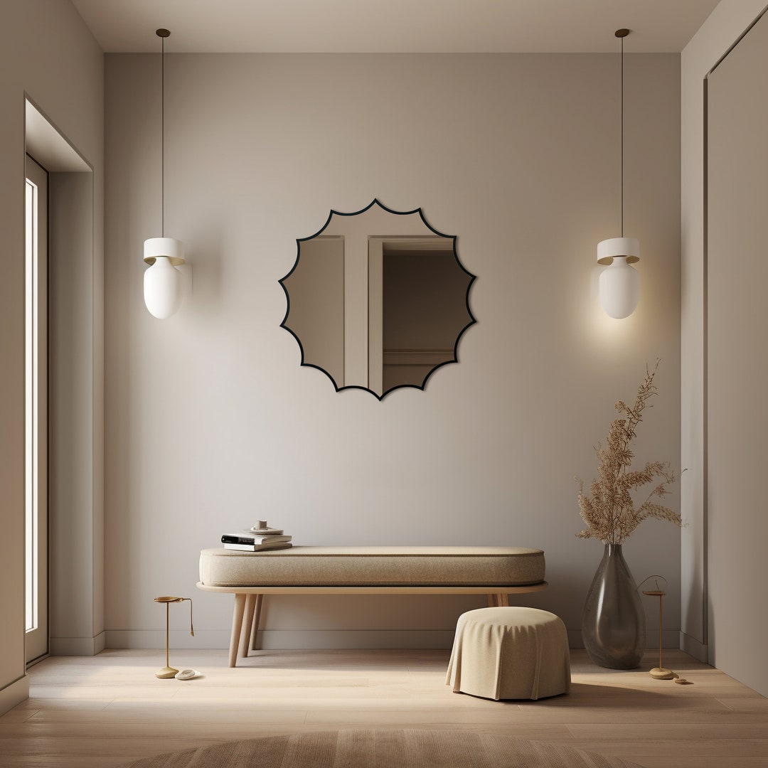 Elegant Wave-edged Wall Mirror, Round Wavy Mirror, Scalloped Mirror ...