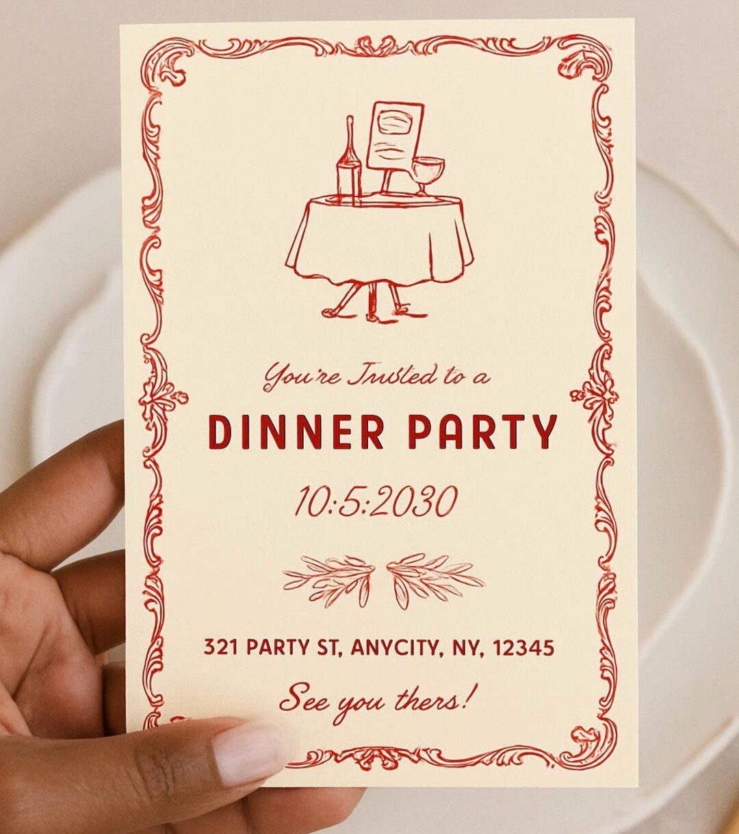 Dinner Party Invitation Template: Hand-designed Invite Ready to ...