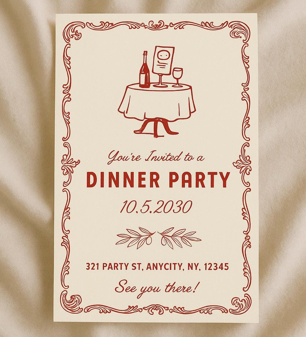 Dinner Party Invitation Template: Hand-designed Invite Ready to ...