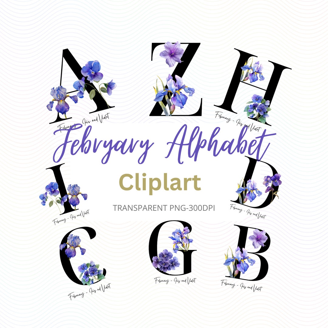 February Birth Flower Alphabet Clipart, Commercial Use Watercolor ...