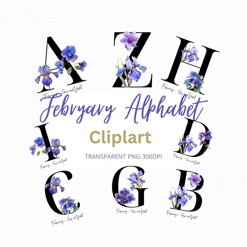 February Birth Flower Alphabet Clipart, Commercial Use Watercolor ...