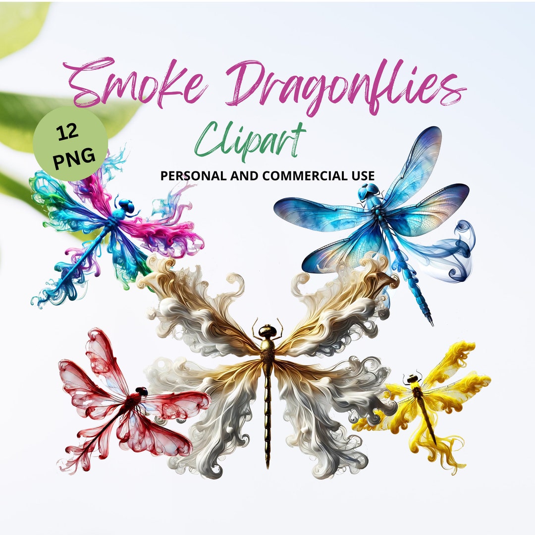 Smoke Colorful Dragonflies Clipart Collection, Digital Illustration ...