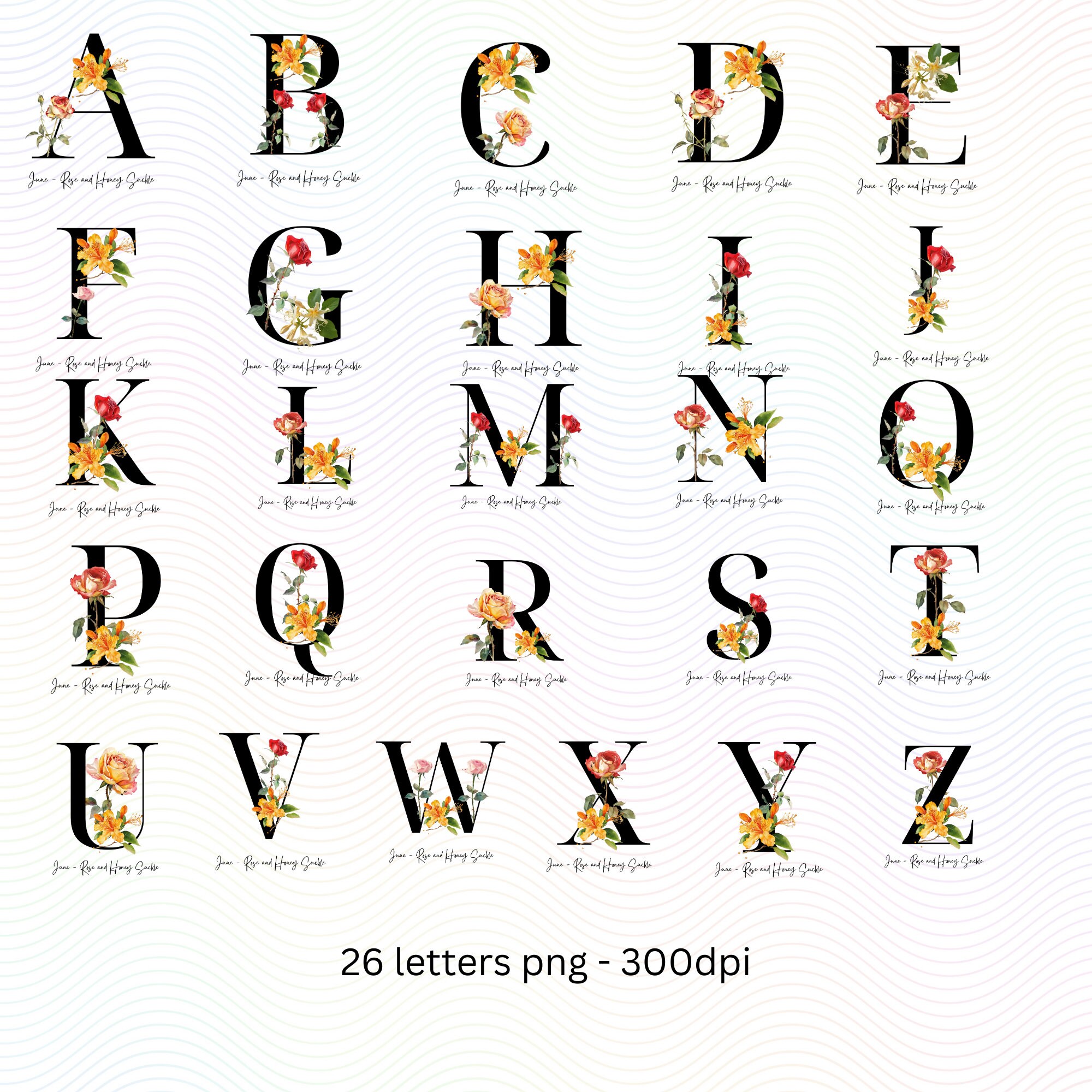Commertial Use Clipart Floral Letters, June Watercolor Flower Alphabet ...