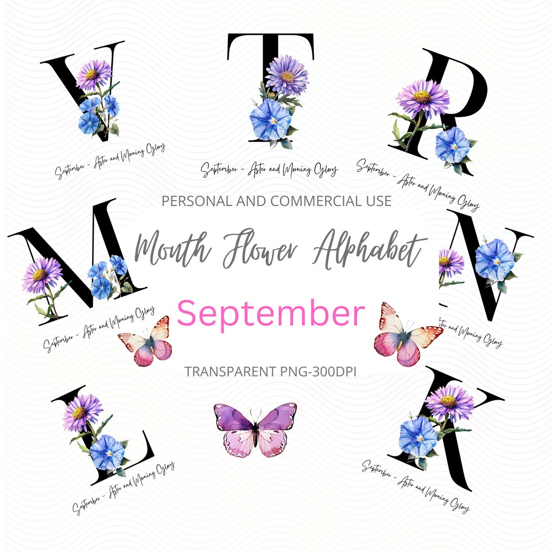 September Birth Flower Alphabet Clipart, Floral Letters Clip Art Bundle ...