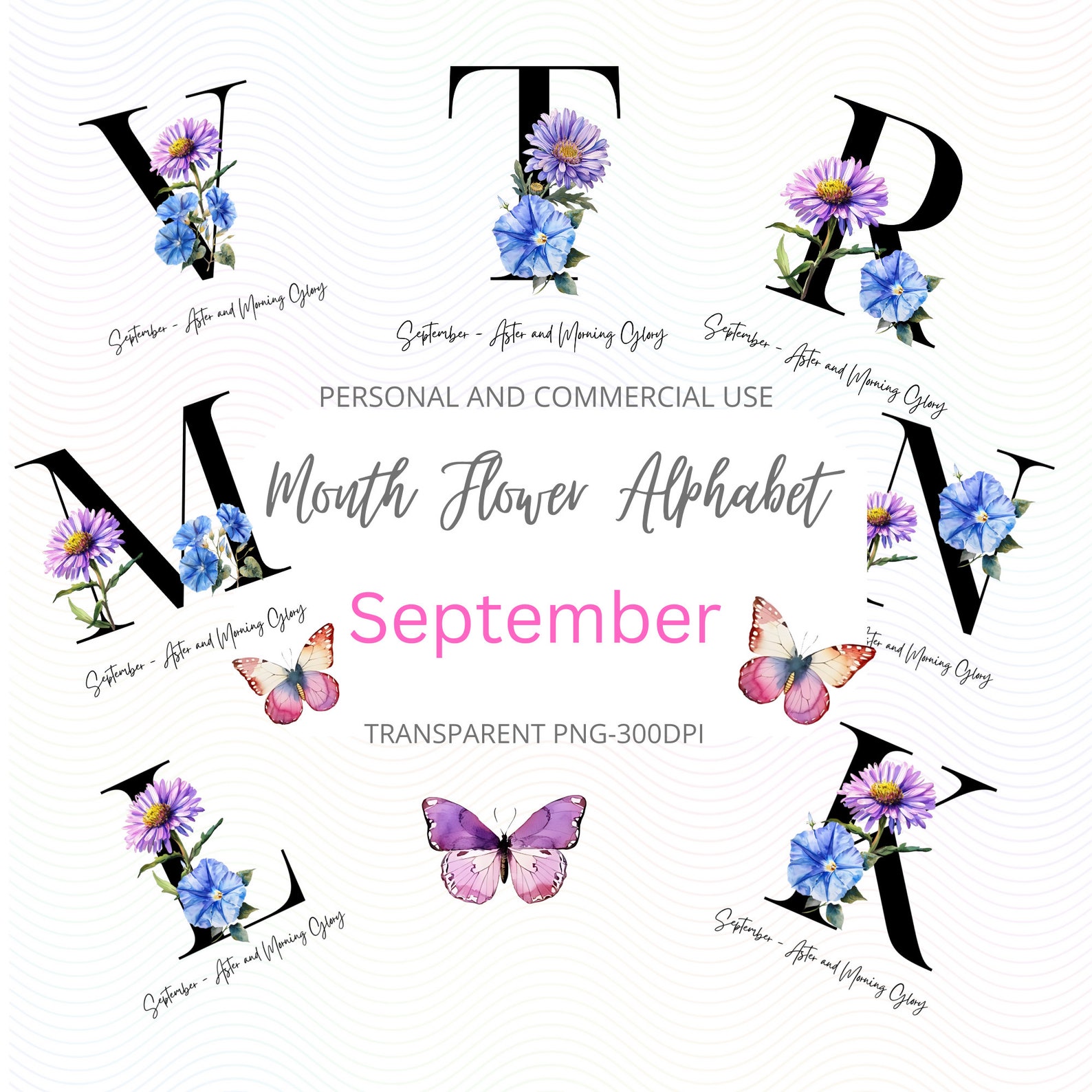 September Birth Flower Alphabet Clipart, Floral Letters Clip Art Bundle ...