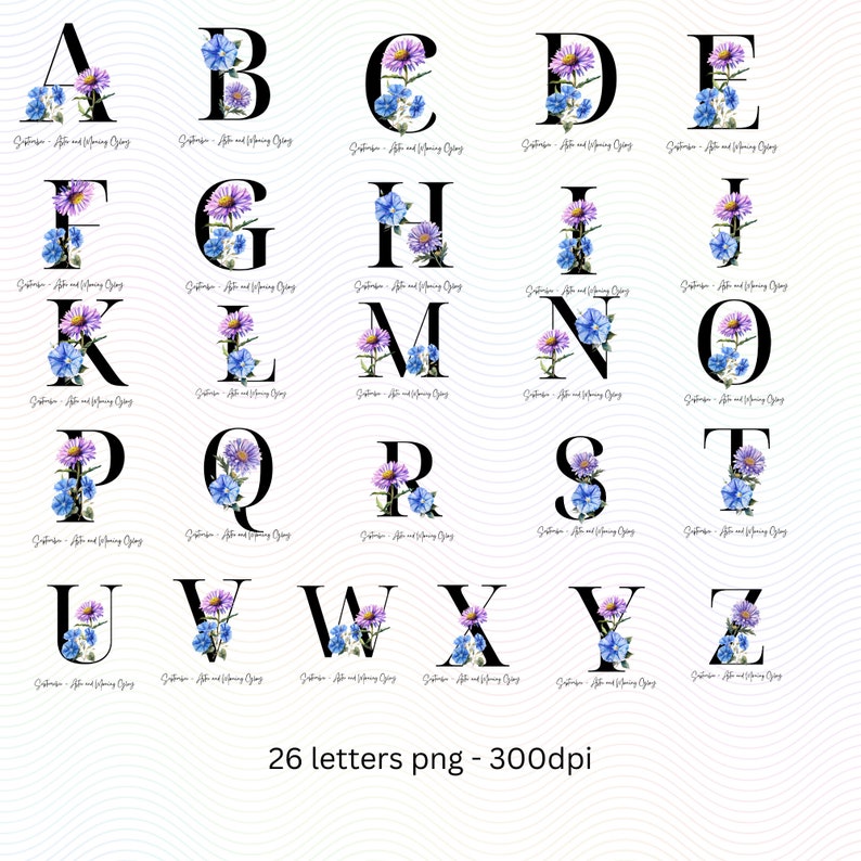 September Birth Flower Alphabet Clipart, Floral Letters Clip Art Bundle ...