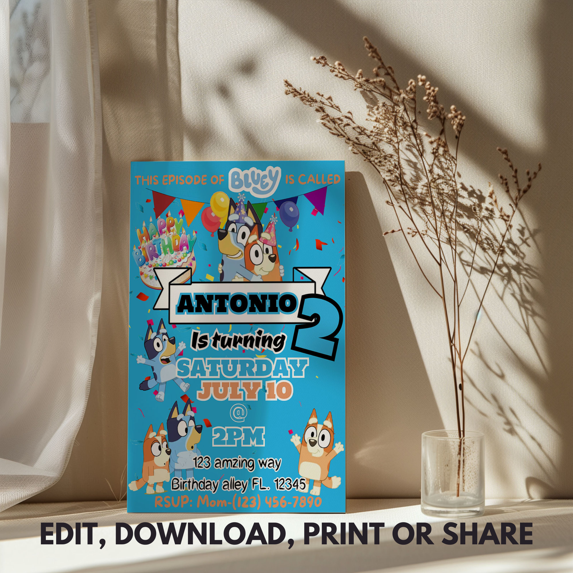 Bluey Birthday Invitations, Bluey Invitations, Bluey Birthday ...