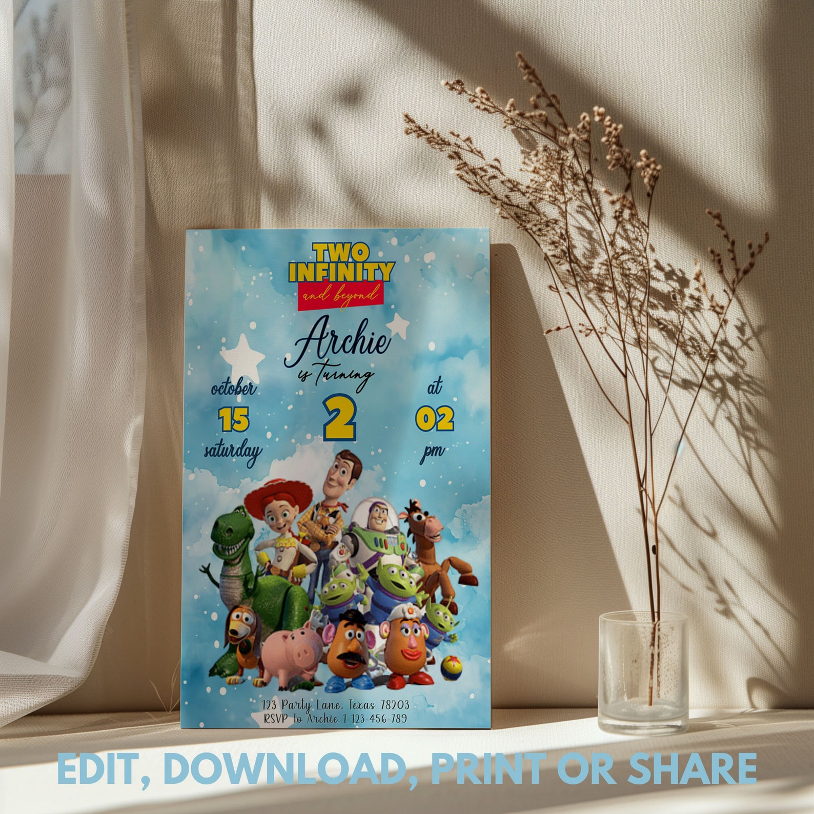 Editable Toy Story Birthday Invitation, Buzz Light Woody Two Infinity ...
