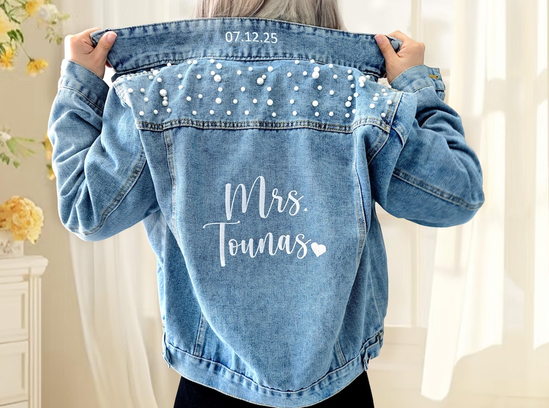 Embroidered Bride Denim Jacket,personalized Pearl Mrs Jean Jacket for ...