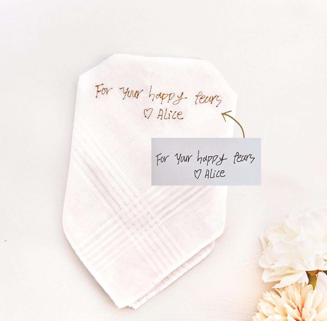 Handwritten Embroidery Handkerchief, Personalised Wedding Handkerchief ...