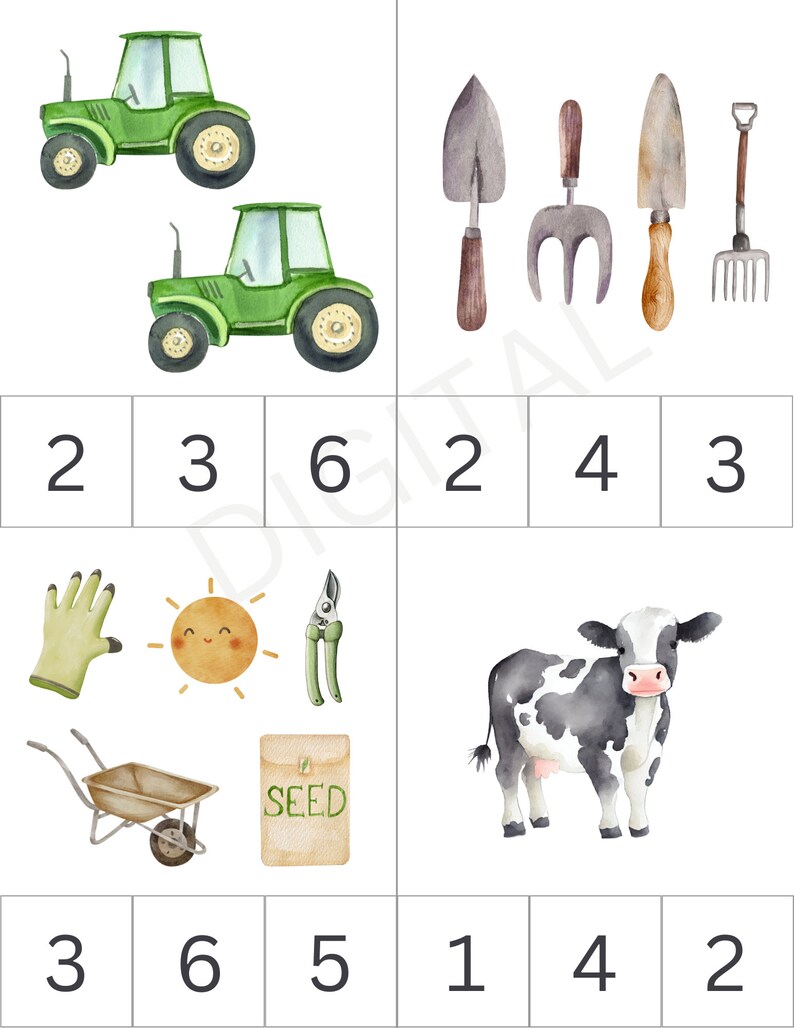 Watercolor Farm Number Matching Cards (1-10), Digital Download, TK ...