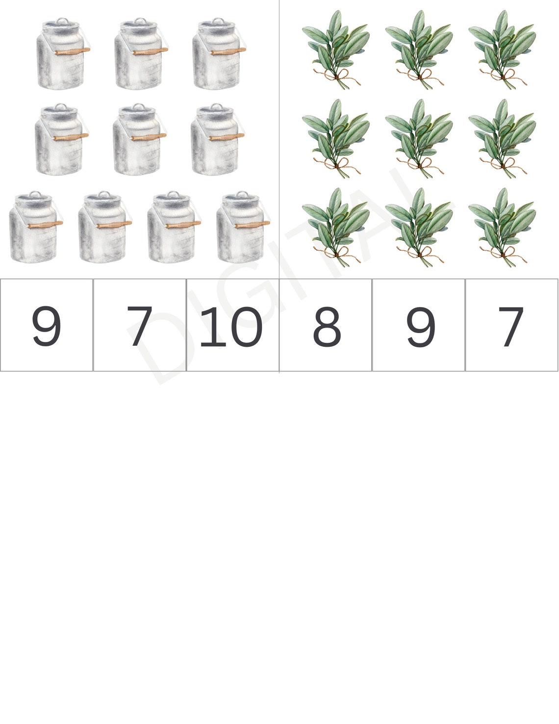 Watercolor Farm Number Matching Cards (1-10), Digital Download, TK ...