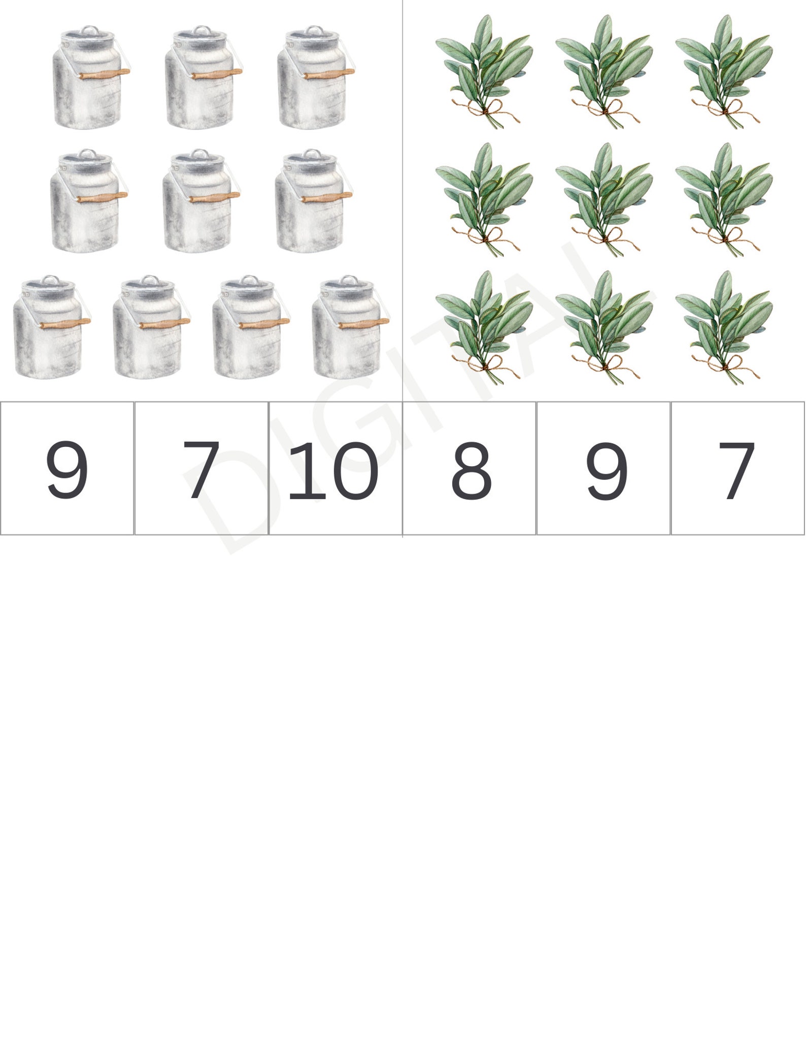 Watercolor Farm Number Matching Cards (1-10), Digital Download, TK ...