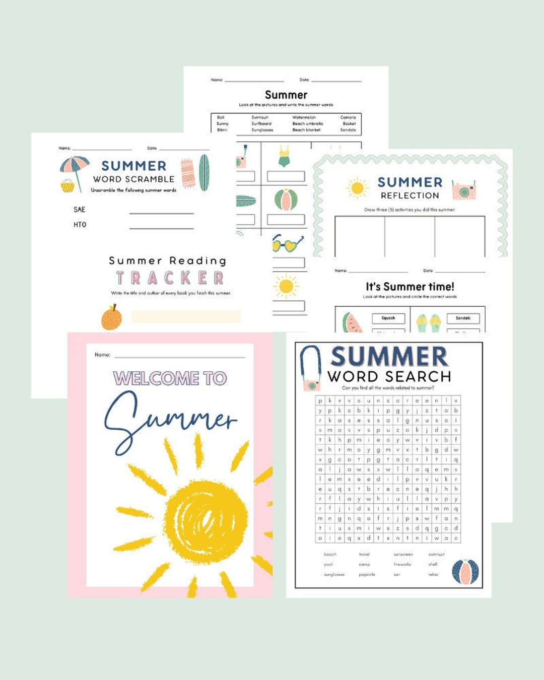 Summer Fun Activity Book, Word Search, Summer Reflection, Word Scramble ...