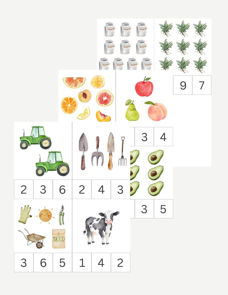 Watercolor Farm Number Matching Cards (1-10), Digital Download, TK ...