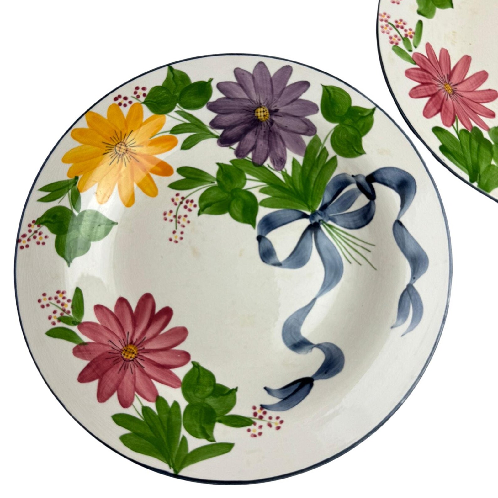 Set of 2 LRG Laurie Gates Melrose Flowers Leaves Blue Ribbon White ...