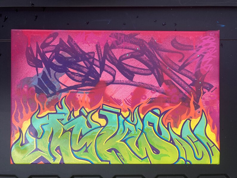RESKEW Flames Graffiti Canvas Done With Spraypaint and Paint Markers - Etsy