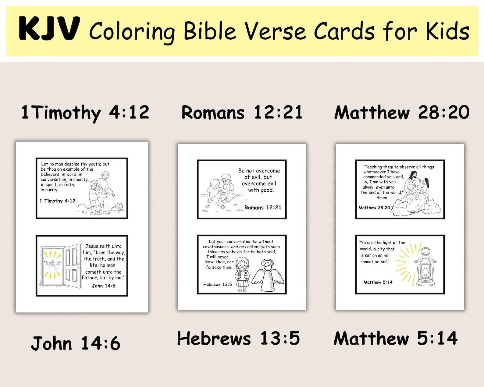 KJV Bible Verse Coloring Cards for Kids, Sunday School & Homeschool ...