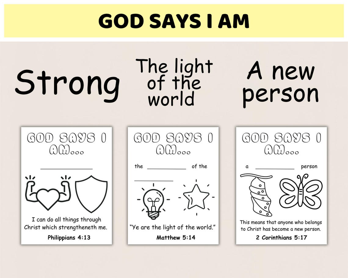 God Says I Am Coloring Craft for Kids - Fill in the Blanks Bible ...