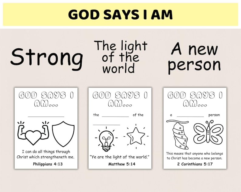 God Says I Am Coloring Craft for Kids - Fill in the Blanks Bible ...