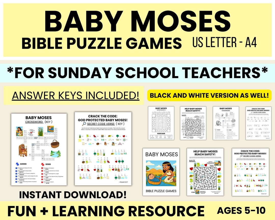 Baby Moses Bible Activities for Sunday School - Bible Puzzle Games Ages ...