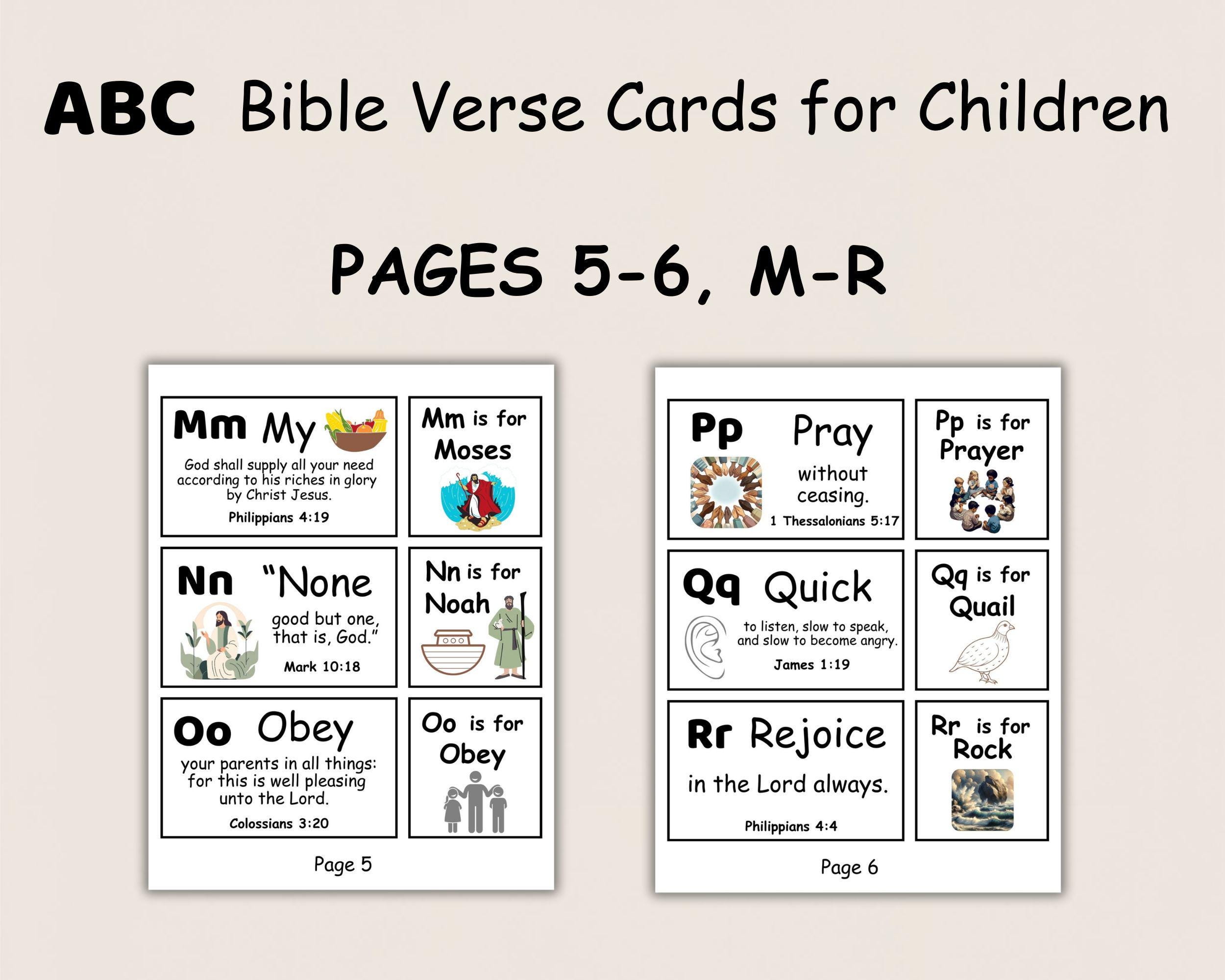 ABC Bible Verse Cards for Children, Printable Download, Christian ...