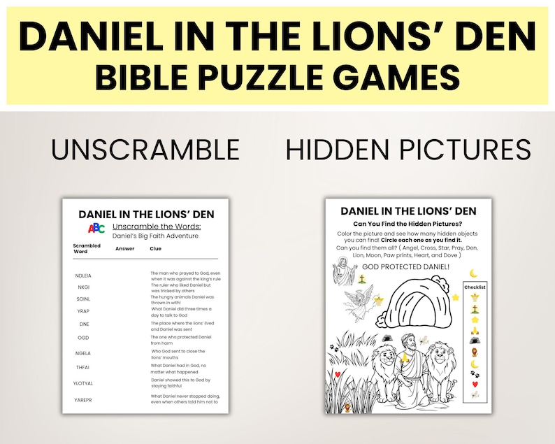 Daniel in the Lions Den Bible Puzzle Games for Christian Homeschool ...