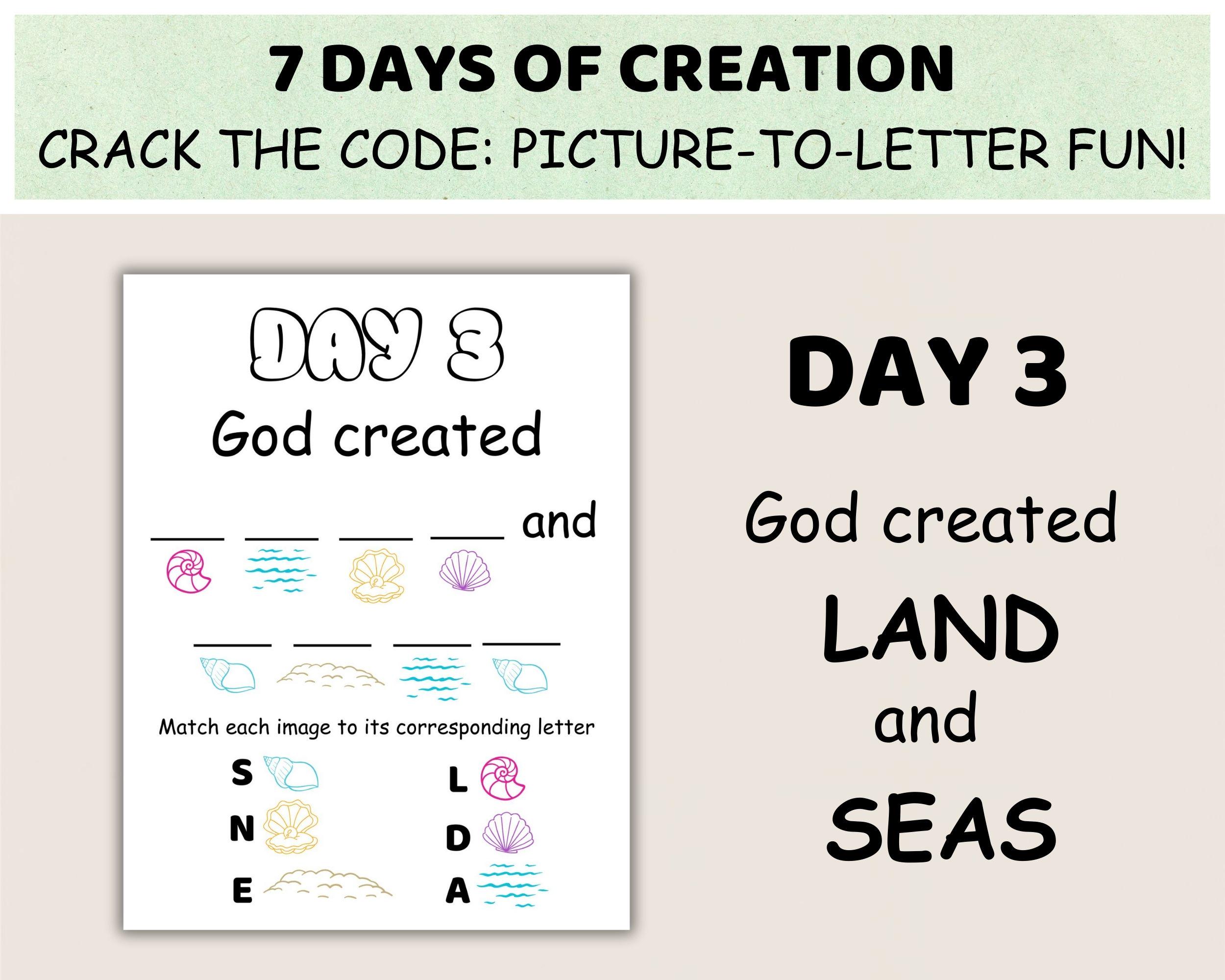 7 Days of Creation Printable, Crack the Code Craft for Kids, Bible ...