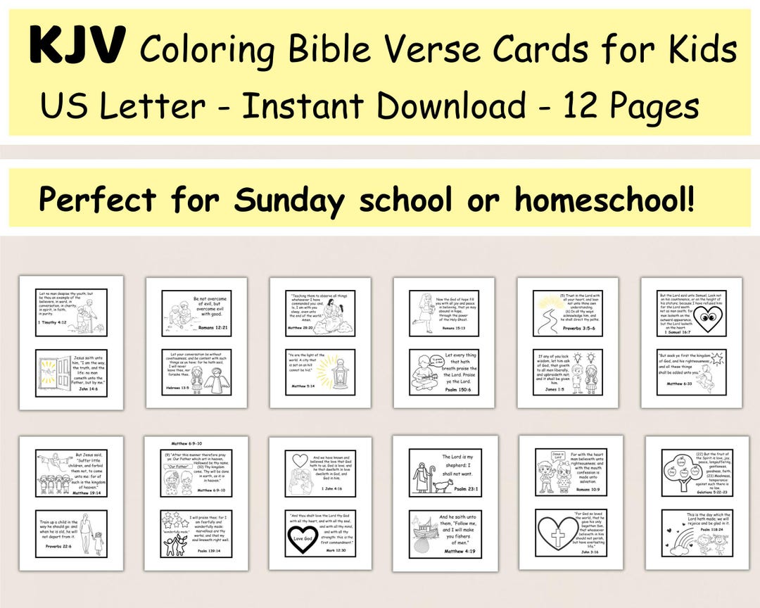 KJV Bible Verse Coloring Cards for Kids, Sunday School & Homeschool ...