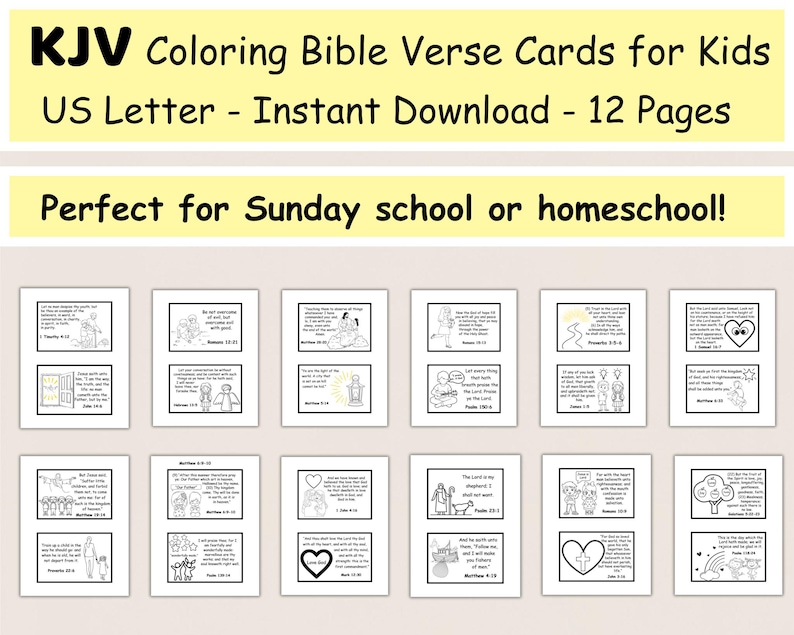 KJV Bible Verse Coloring Cards for Kids, Sunday School & Homeschool ...