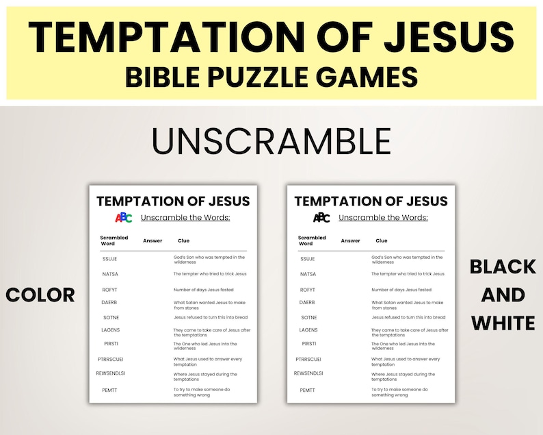 Temptation of Jesus Activity Pack for Sunday School - Bible Puzzle ...