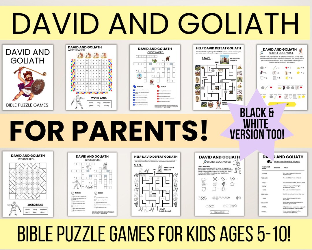 David and Goliath Puzzle Game Pack for Kids - Bible Story Activity for ...