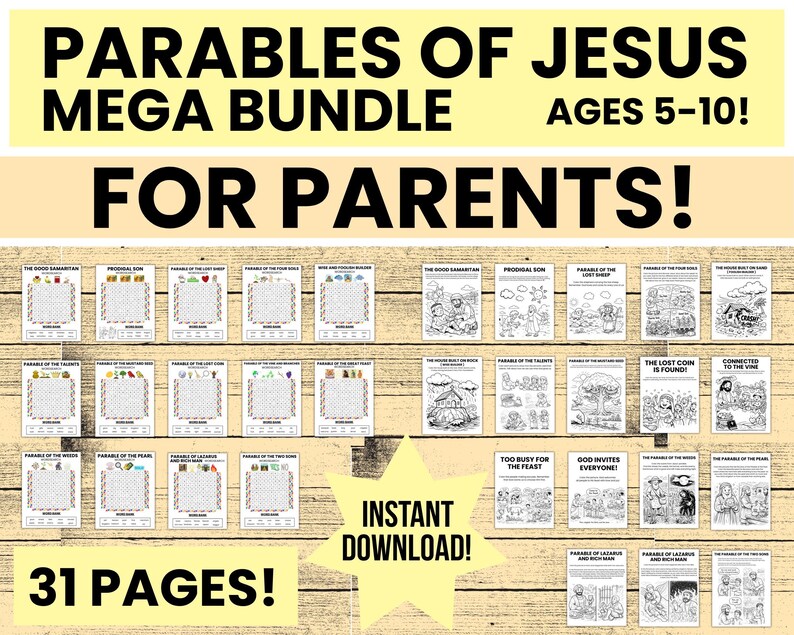 Parables of Jesus Bible Puzzles for Kids - Christian Activity Pack Ages ...