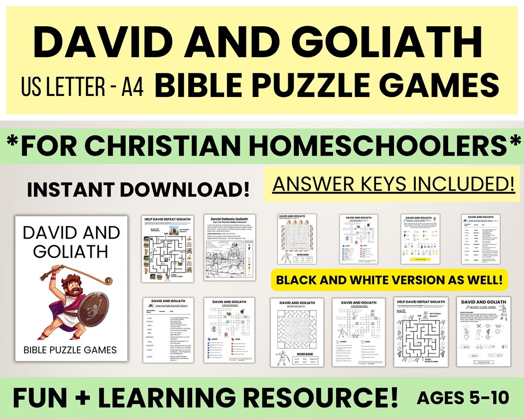 David and Goliath Bible Class Puzzle Pack - Sunday School Activity for ...