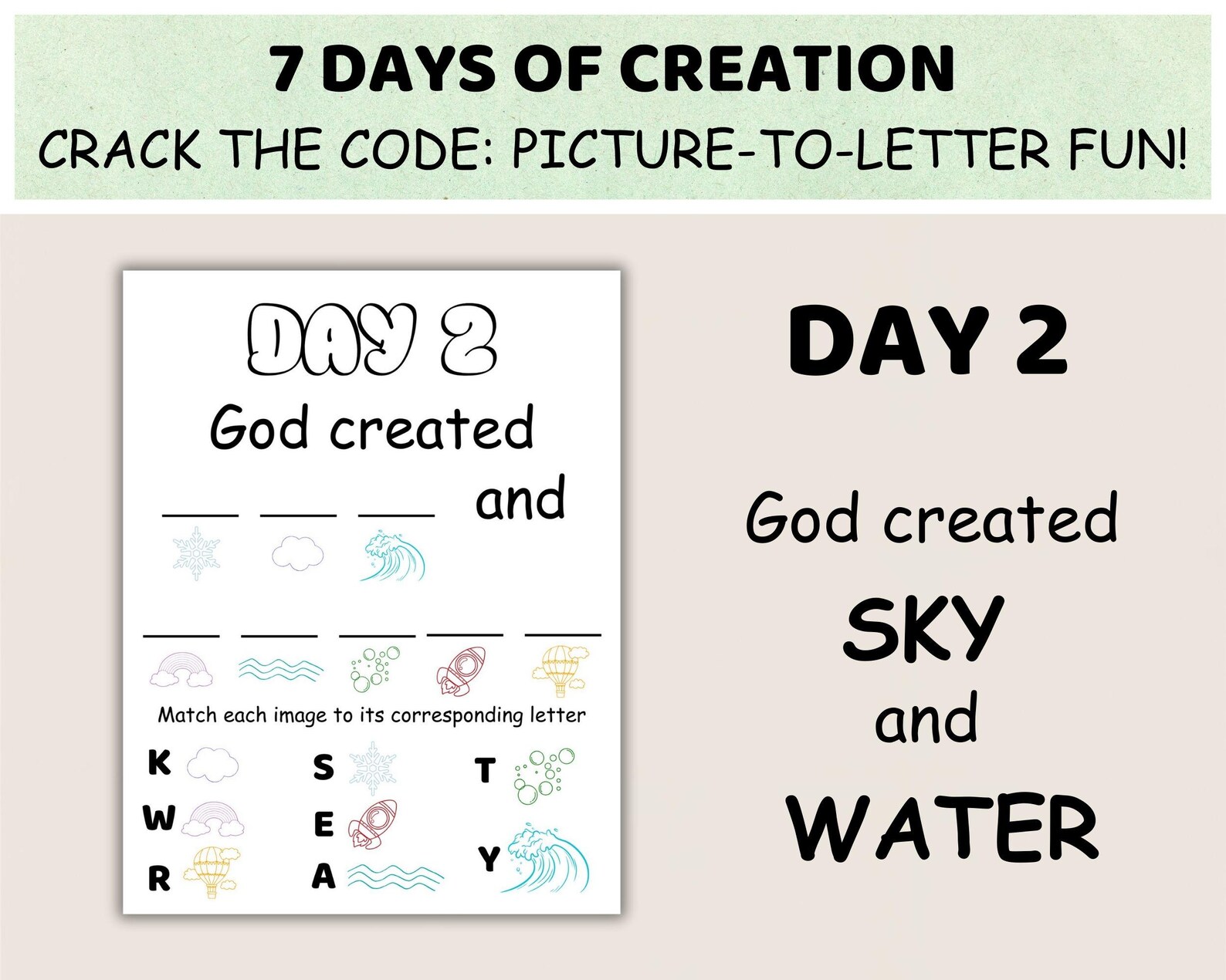 7 Days of Creation Printable, Crack the Code Craft for Kids, Bible ...