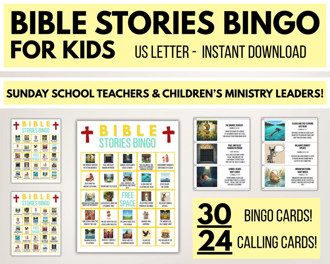 Bible Stories Bingo Game for Sunday School - Printable Bible Bingo ...