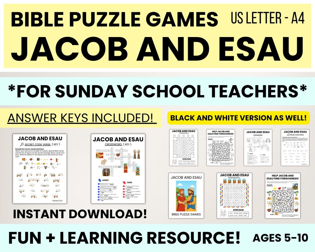 Jacob and Esau Bible Lesson Games for Sunday School - Bible Worksheets ...