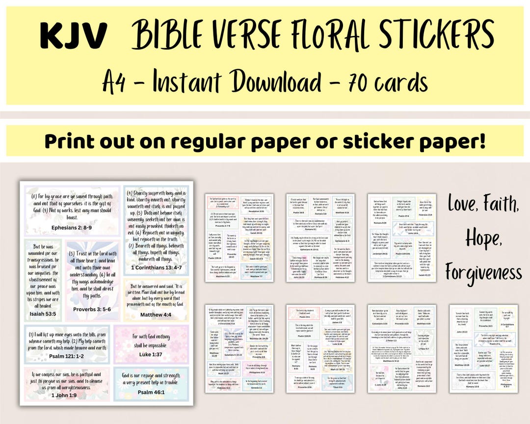 KJV Bible Verse, Floral Stickers Printable, Christian Scripture Sticker ...