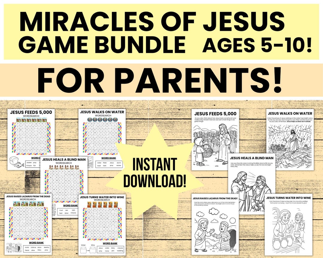 Miracles of Jesus Game Bundle for Kids - Bible Activities & Puzzles ...