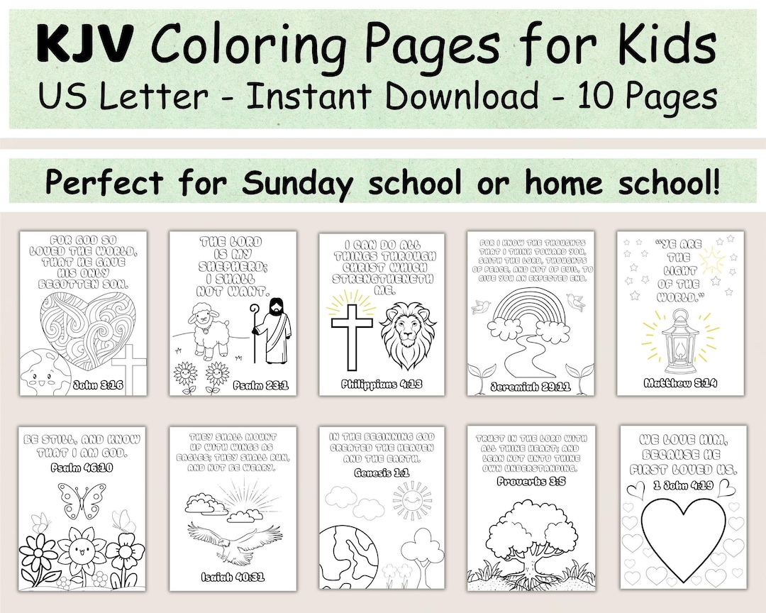 10 KJV Bible Verse Coloring Pages for Kids - Sunday School, Church ...