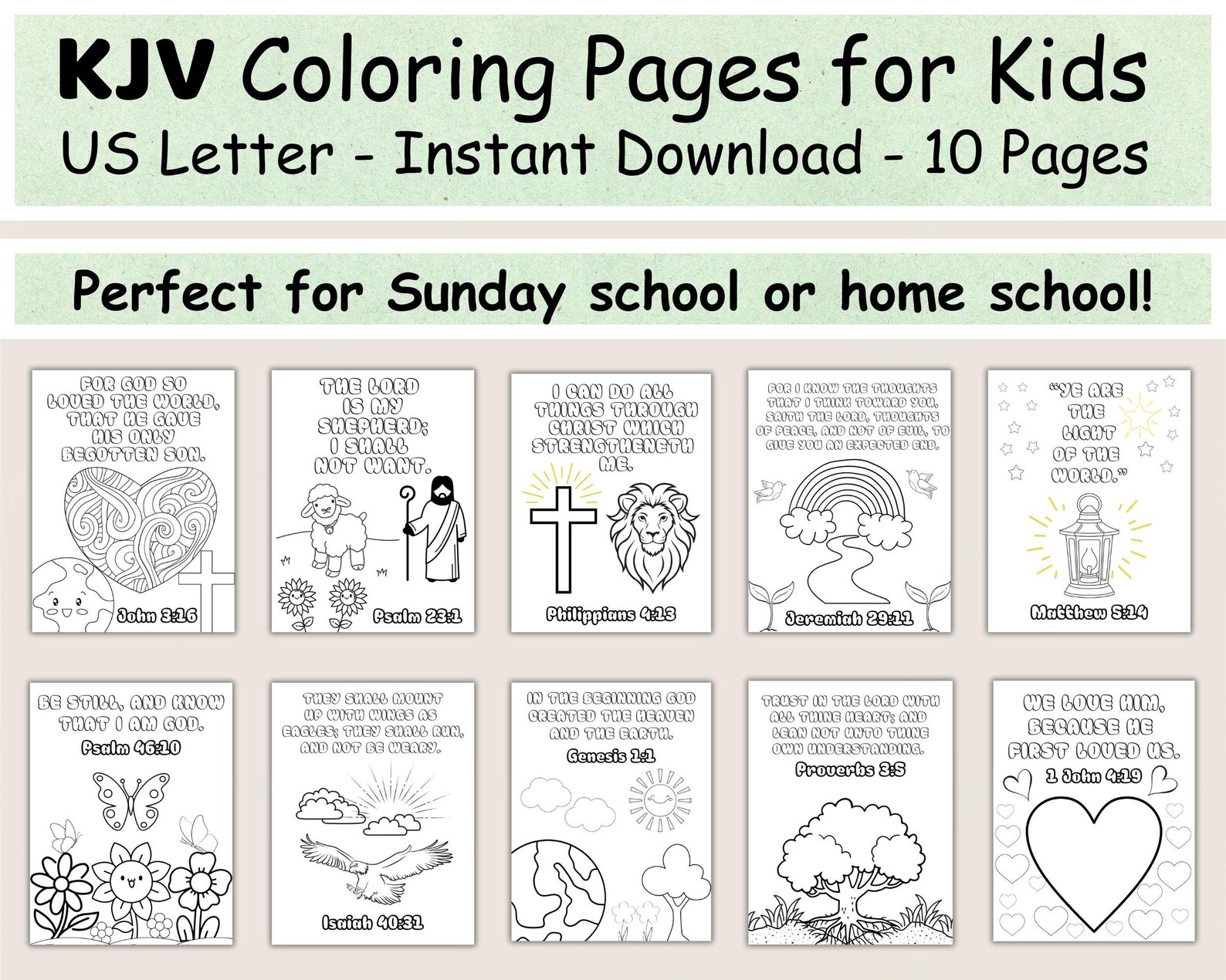 10 KJV Bible Verse Coloring Pages for Kids - Sunday School, Church ...