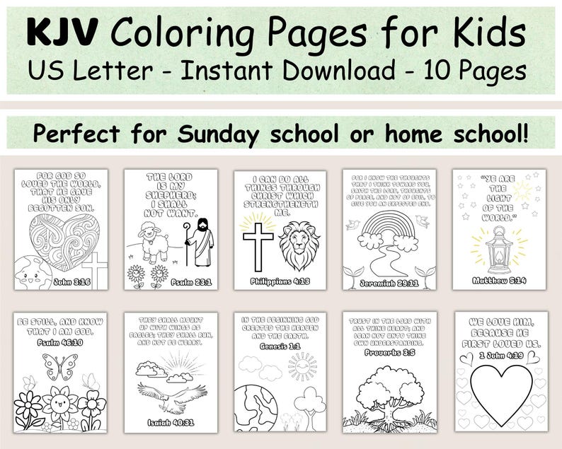 10 KJV Bible Verse Coloring Pages for Kids - Sunday School, Church ...