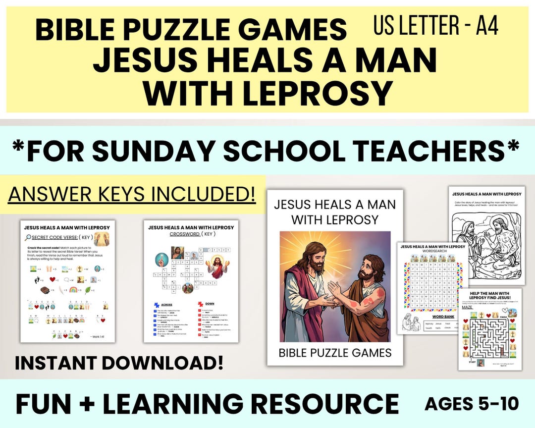 Sunday School Bible Puzzle Pack - Jesus Heals a Man With Leprosy Lesson ...