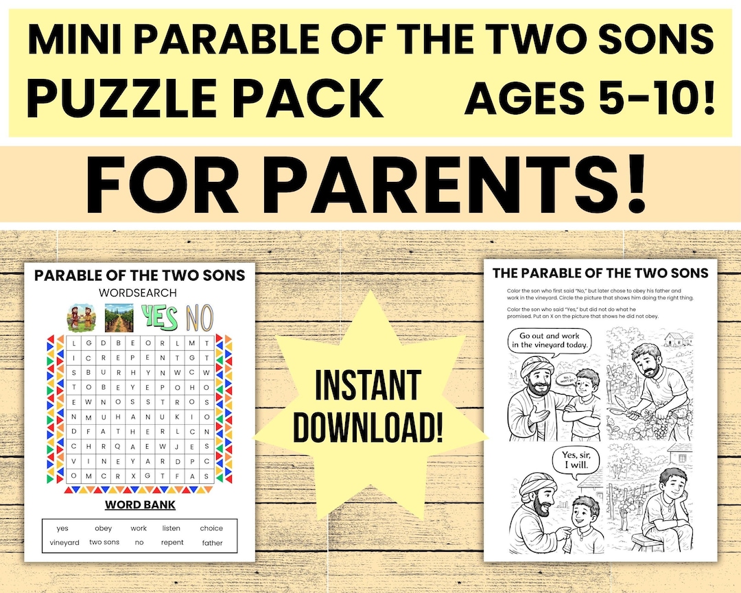 Parable of the Two Sons Activity Pack for Kids - Bible Puzzle ...