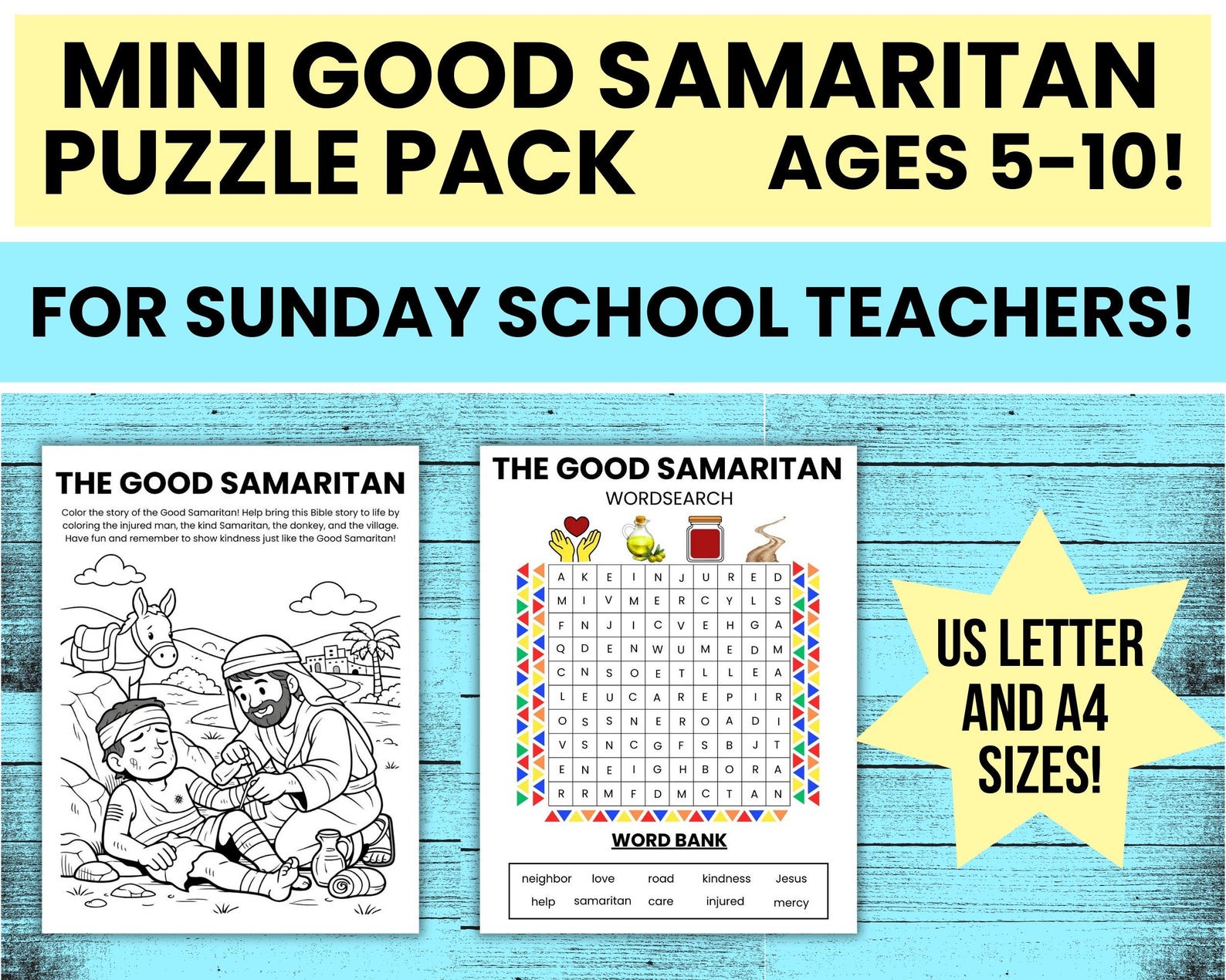 Good Samaritan Bible Activities for Kids - Sunday School Puzzle Pack ...