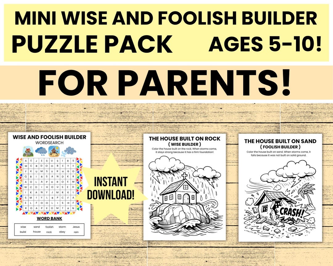 Wise and Foolish Builder Bible Activity for Kids - Build on the Rock ...
