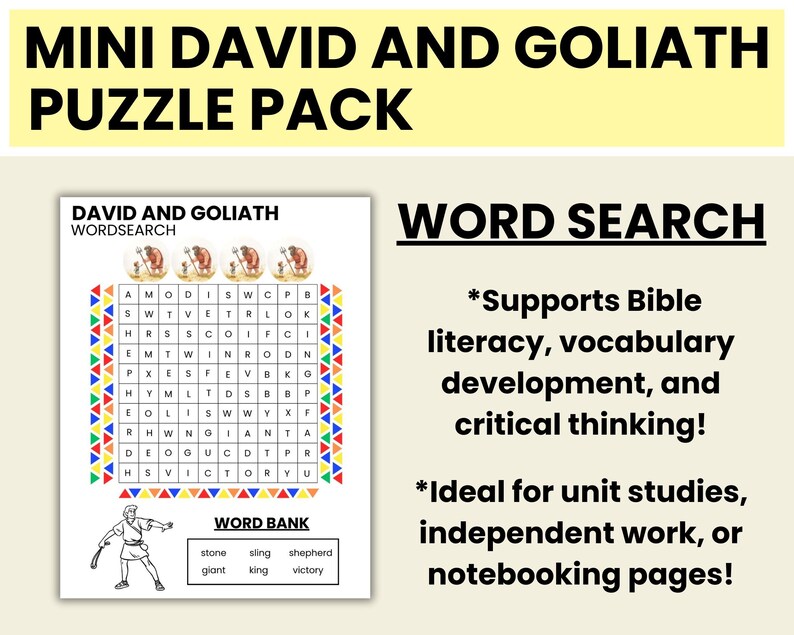 David and Goliath Bible Printable for Kids - Christian Homeschool ...